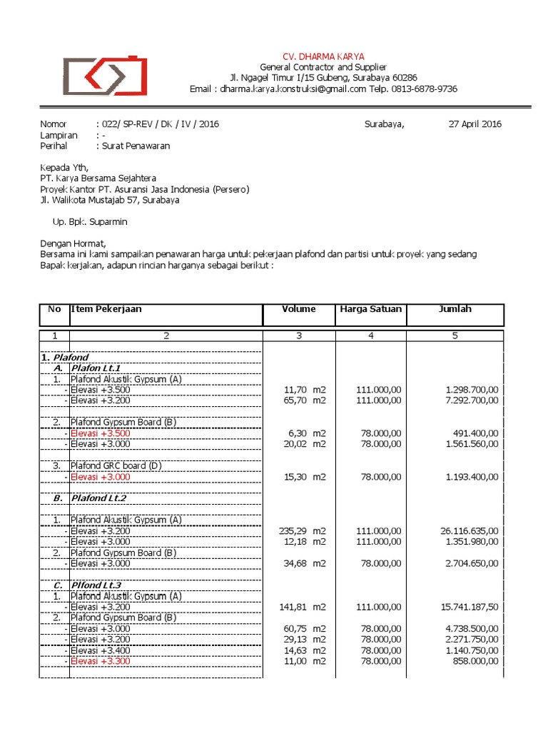 Penawaran Plafon + Partisi PDF | PDF