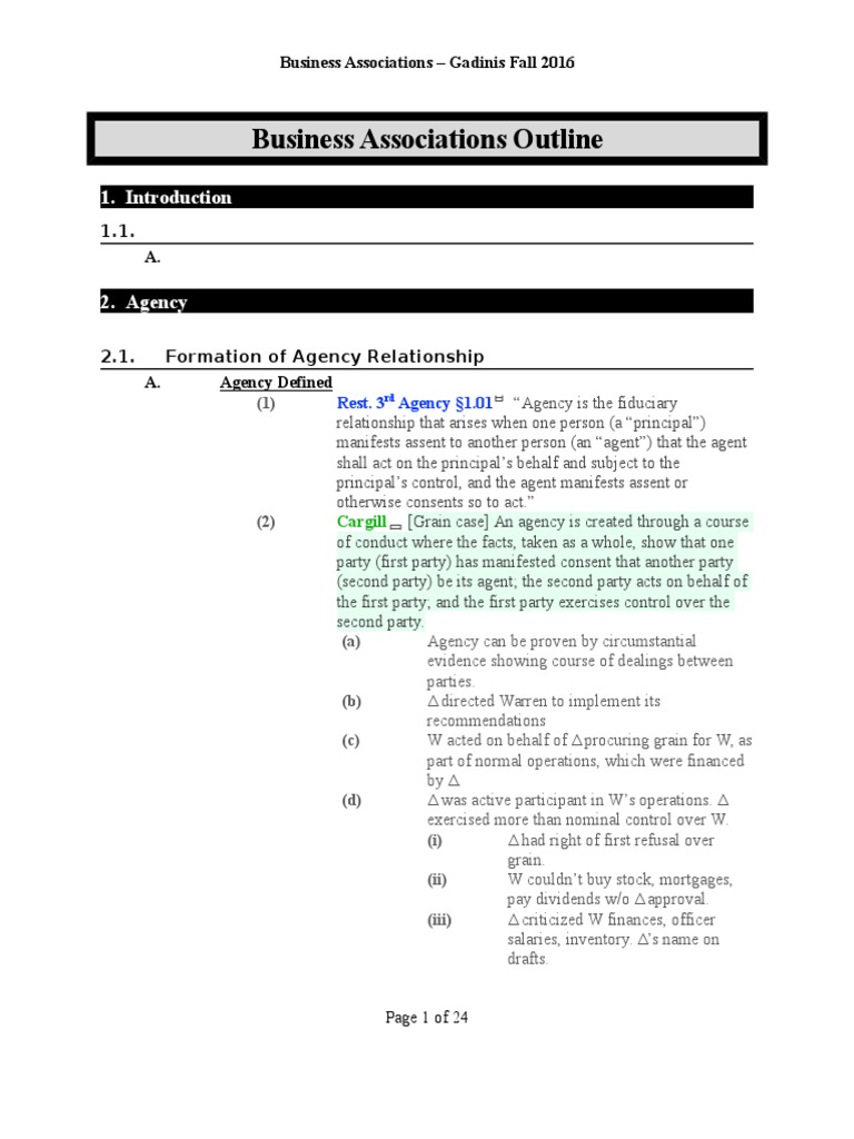 Backup of BA Outline | PDF | Law Of Agency | Partnership