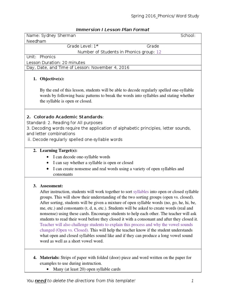 Im I Lesson Plan Phonics Word Study With Reflection | PDF | Phonics ...