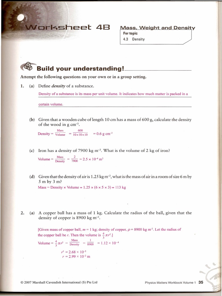 Worksheet4B Mass Weight Density 2 | PDF