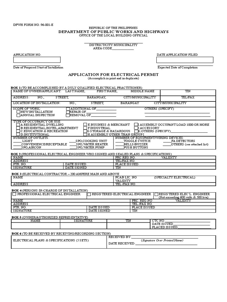 Electrical Permit Application Form | PDF | Finance & Money Management ...