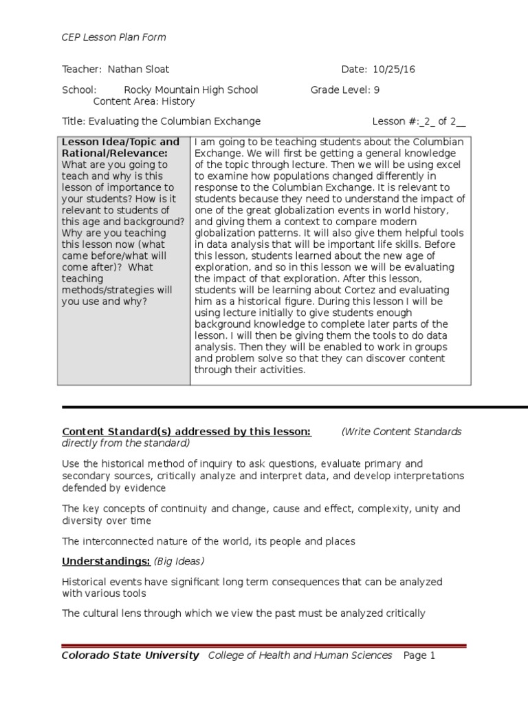 Columbus Lesson Plan | PDF | Lesson Plan | Educational Assessment
