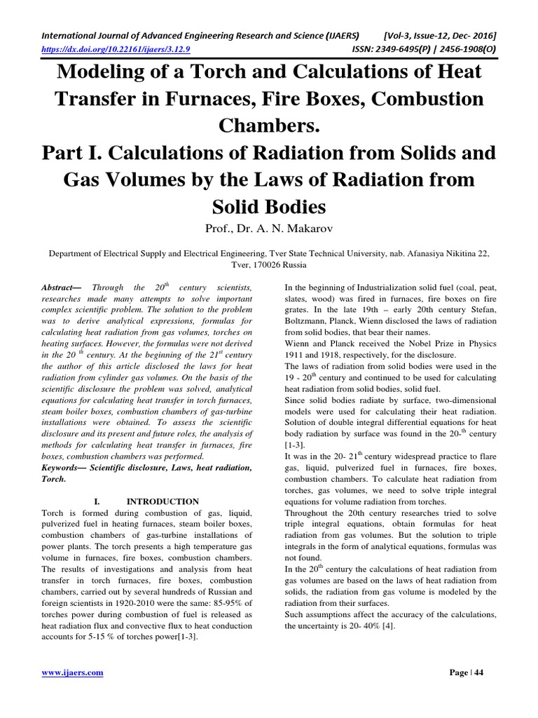Modeling of A Torch and Calculations of Heat Transfer in Furnaces, Fire ...
