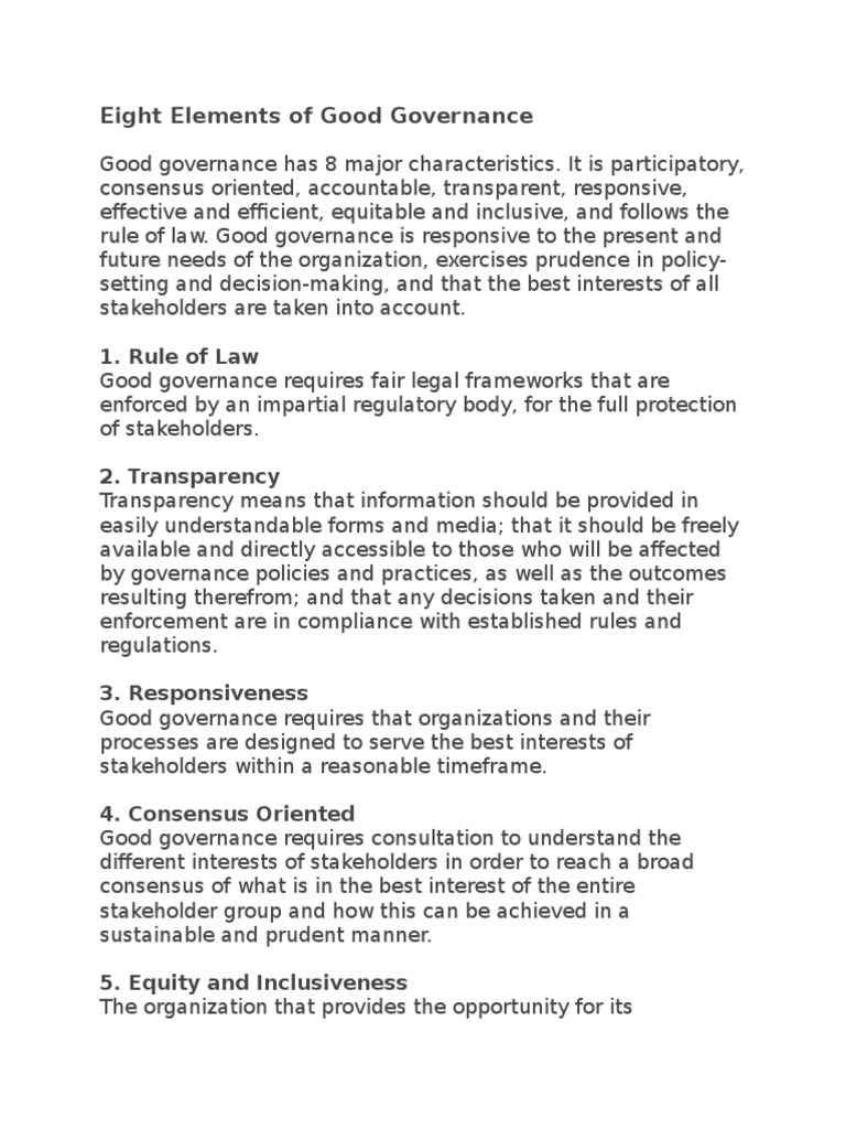 Eight Characteristics of Good Governance | PDF | Good Governance ...