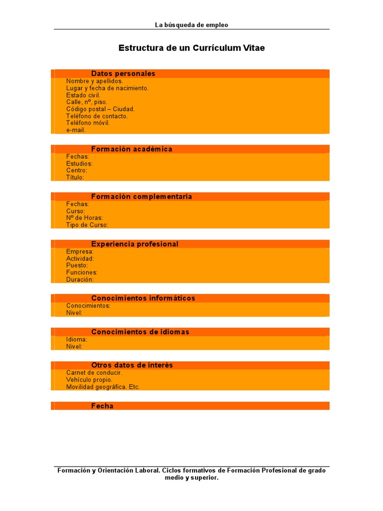 Estructura de Un Currículum Vitae PDF | PDF