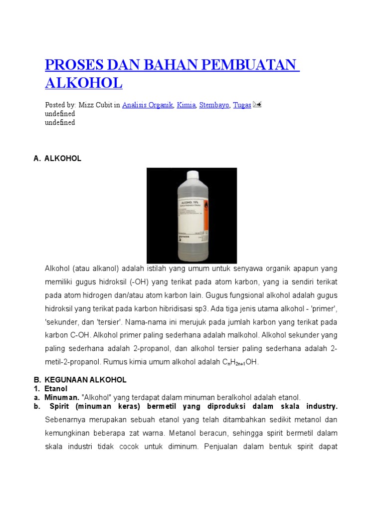 Proses Dan Bahan Pembuatan Alkohol | PDF
