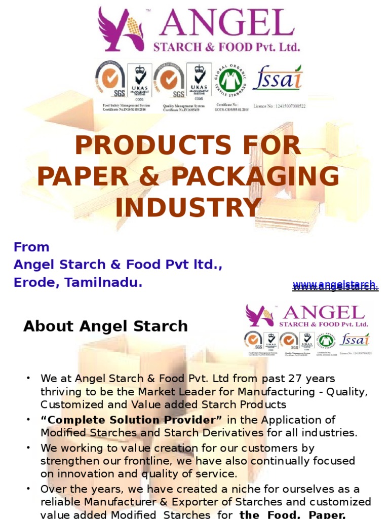 Angel Starch's Products for Paper & Packaging Industry | Starch | Adhesive