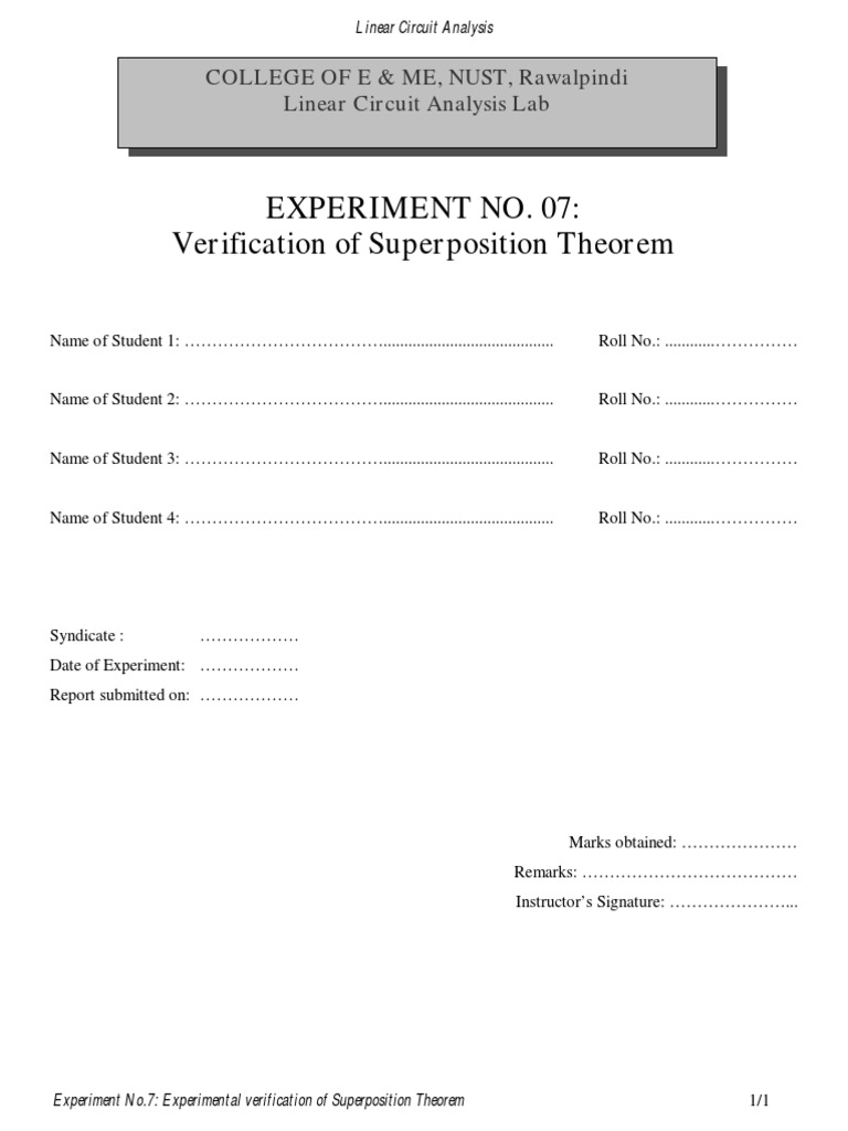Superposition Theorem Verification Experiment | PDF