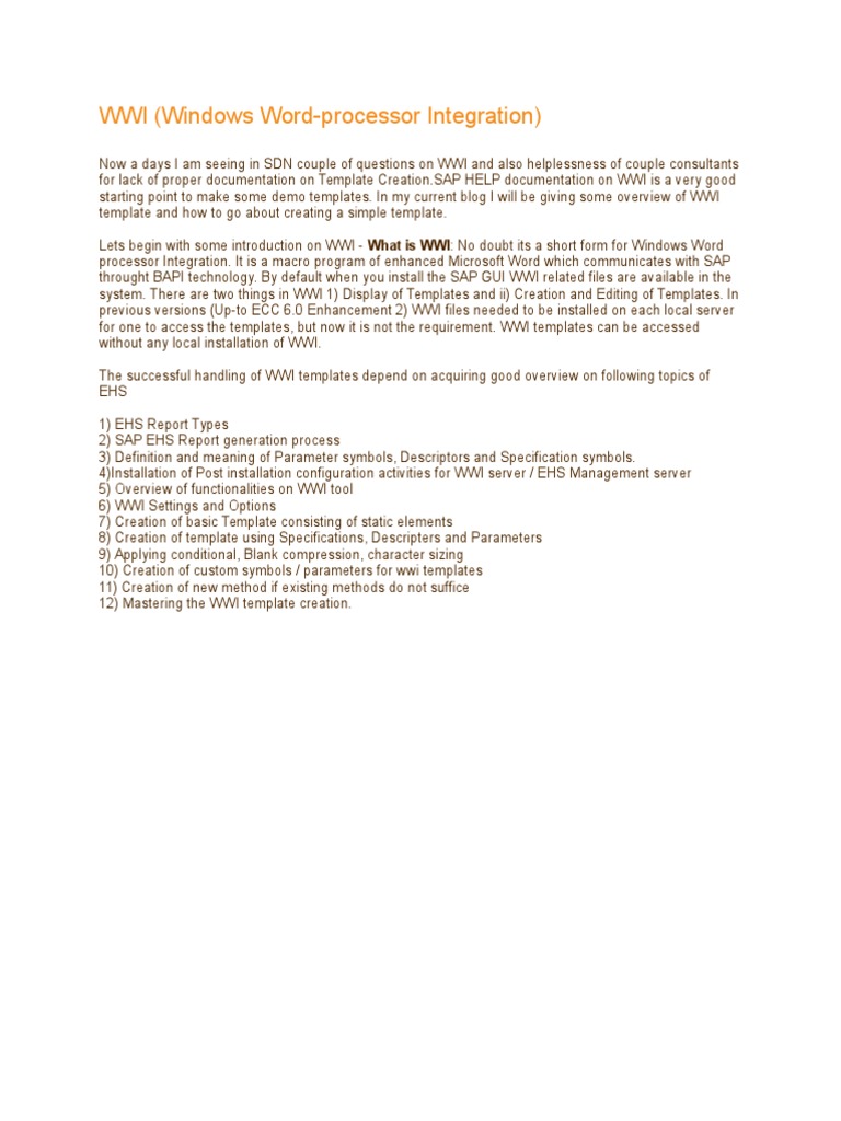 SAP WWI (Windows Wordprocessor Integration) | PDF