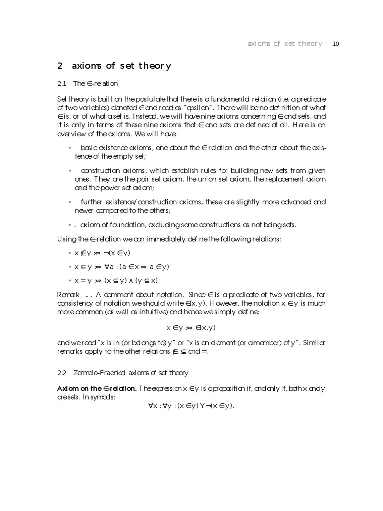 Axioms of Set Theory Explained | PDF
