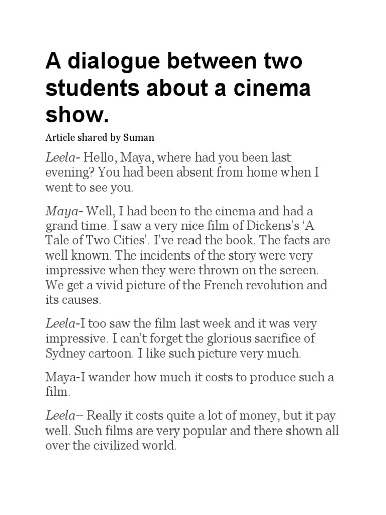 A Dialogue Between Two Students About A Cinema Show | PDF | Leisure