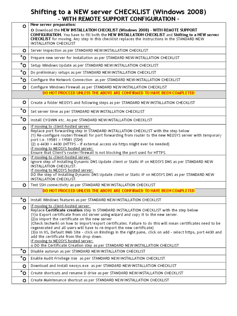 Shifting Servers Checklist | PDF | Server (Computing) | Port (Computer Networking)