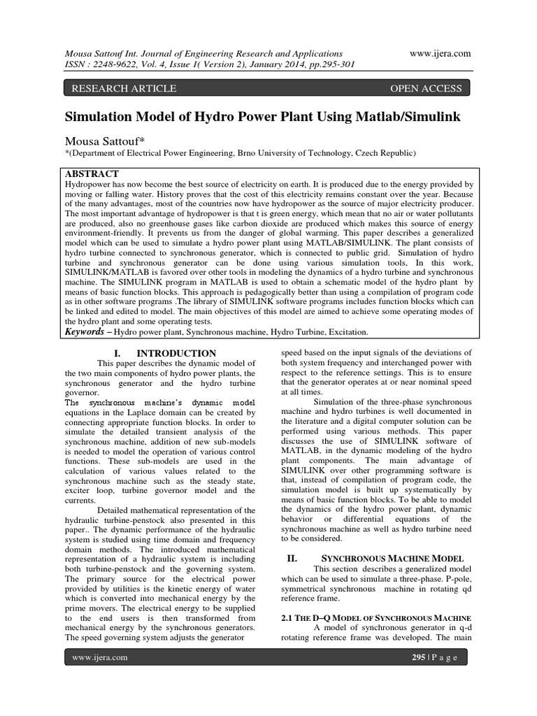 Simulation Model of Hydro Power Plant | PDF | Electric Generator ...