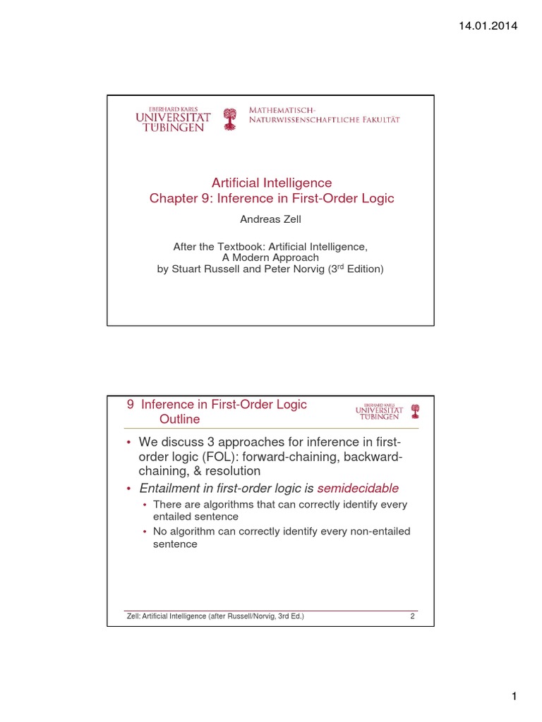 AI 09 Inference in First Order Logic | PDF | First Order Logic | Logic