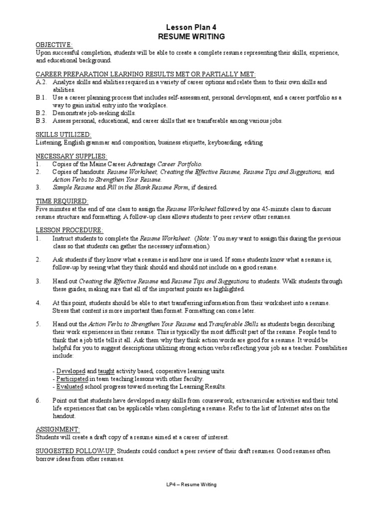 Resume. Lesson Planning PDF | PDF