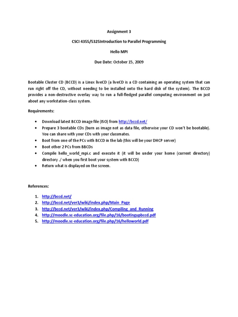 Assignment 3 Csci 4355 5325introduction To Parallel Programming Hello Mpi Due Date October 15