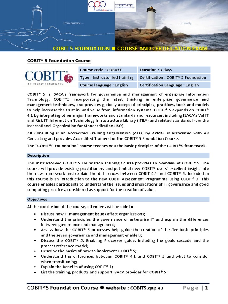 Cobit 5 Foundation Course Pdf Cobit Test Assessment