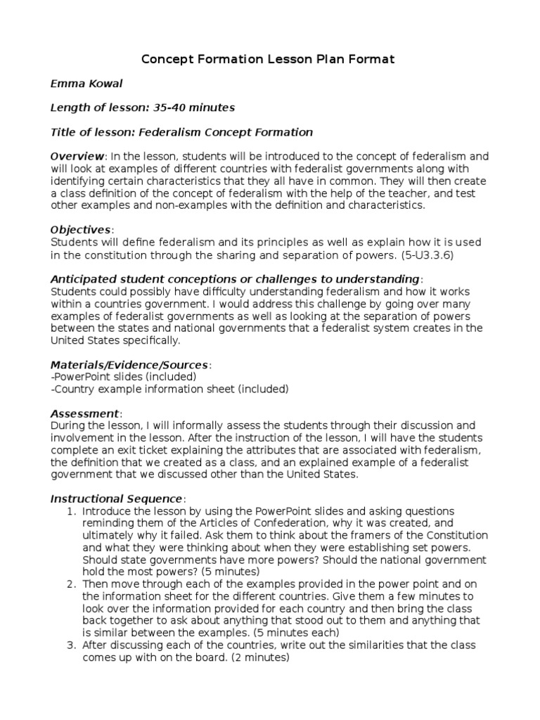 Concept Formation Lesson | PDF | Federalism | Concept