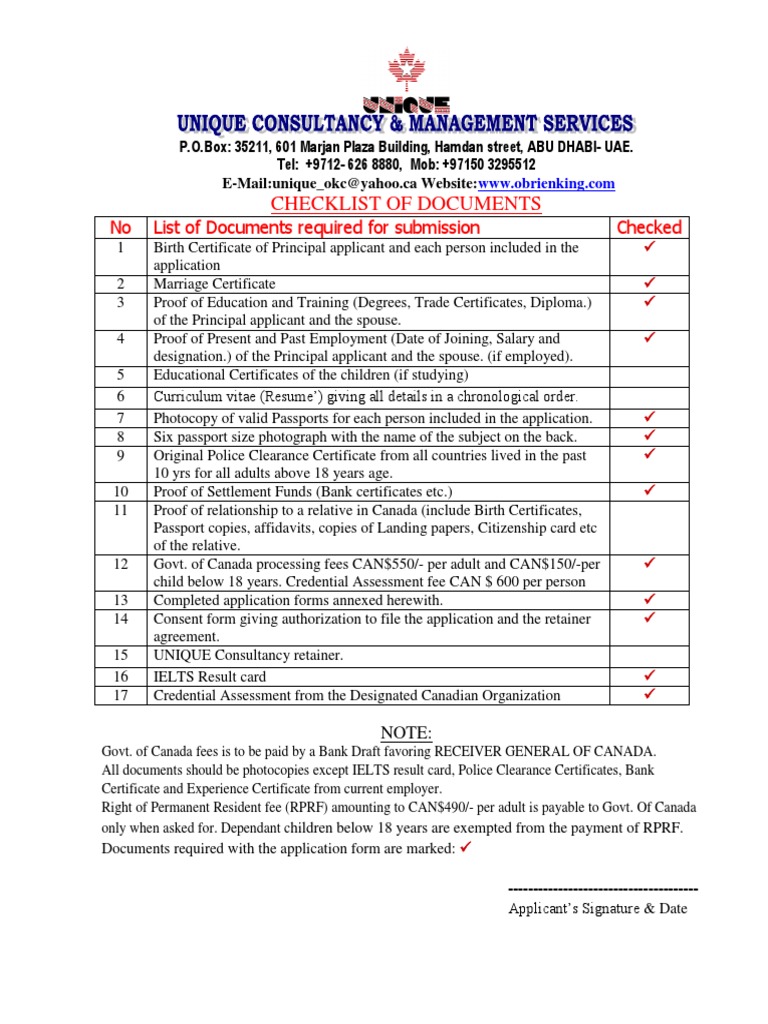Checklist of Documents: No List of Documents Required For Submission ...