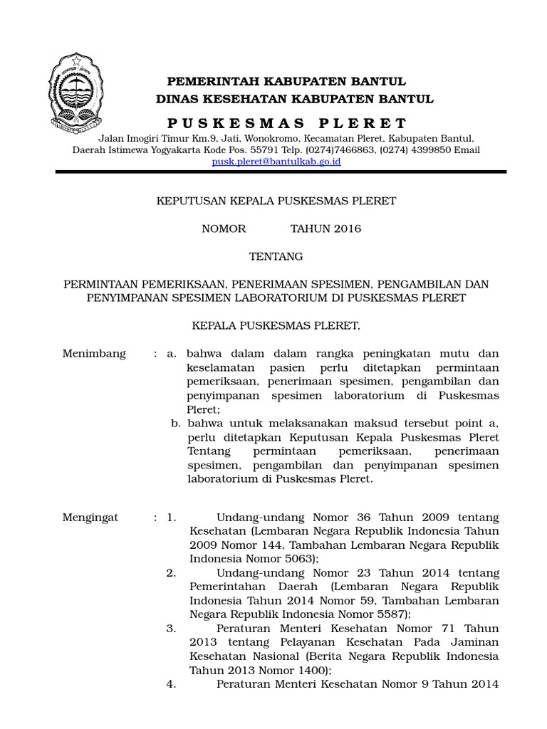 8.1.2.1 SK Lab Permintaan Pemeriks Spesimen Pengambilan Dan Penyimpanan ...