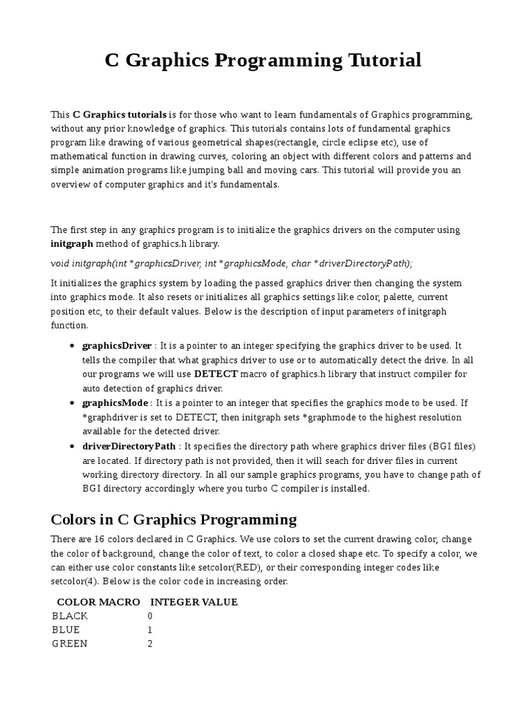 Graphics Programming Pdf Computer Graphics C Programming Language
