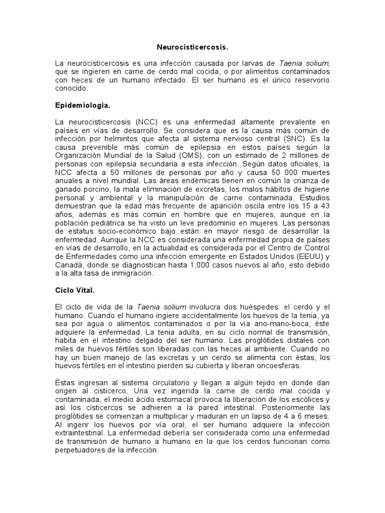 Neurocisticercosis | PDF | Ciencias de la Salud | Medicina