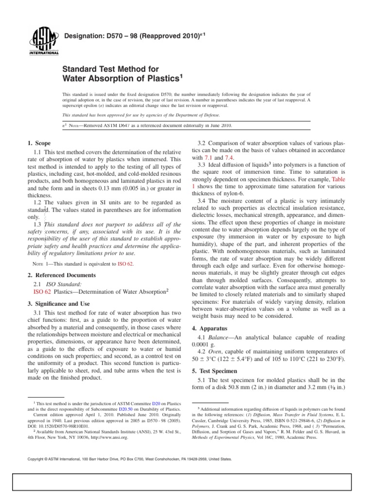 Norma Astm D-570 PDF | PDF