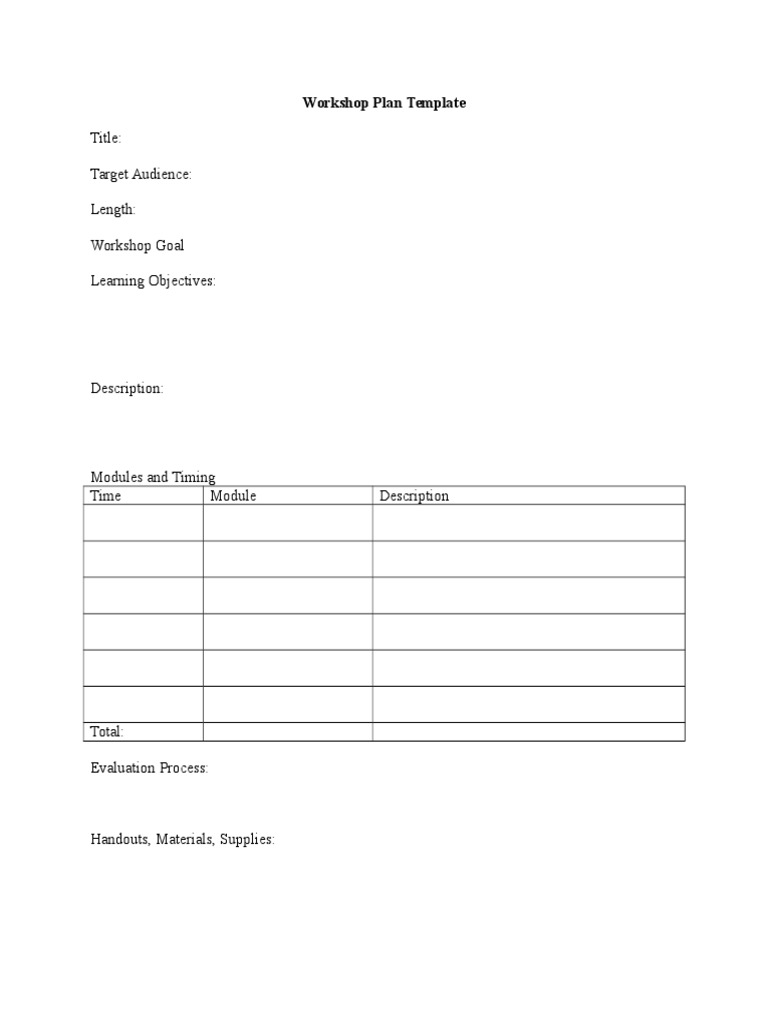 Workshop Plan Template Overview | PDF | Career & Growth | Art