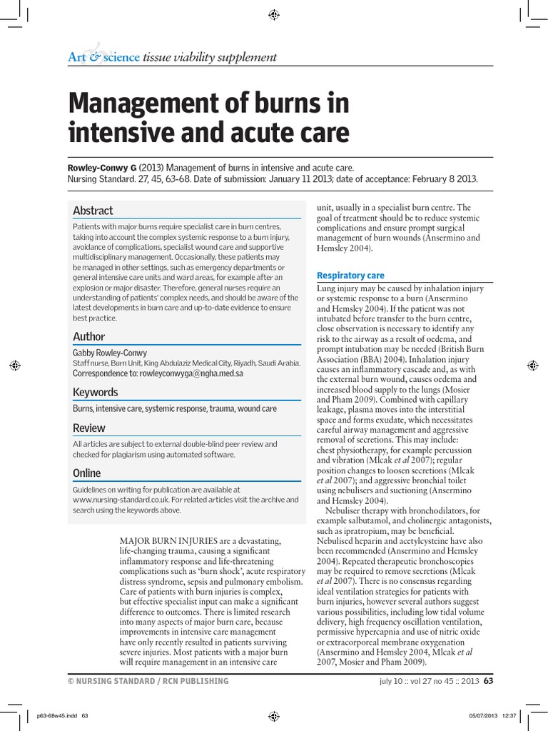 Management of Burns in Intensive and Acute Care | PDF | Burn | Opioid