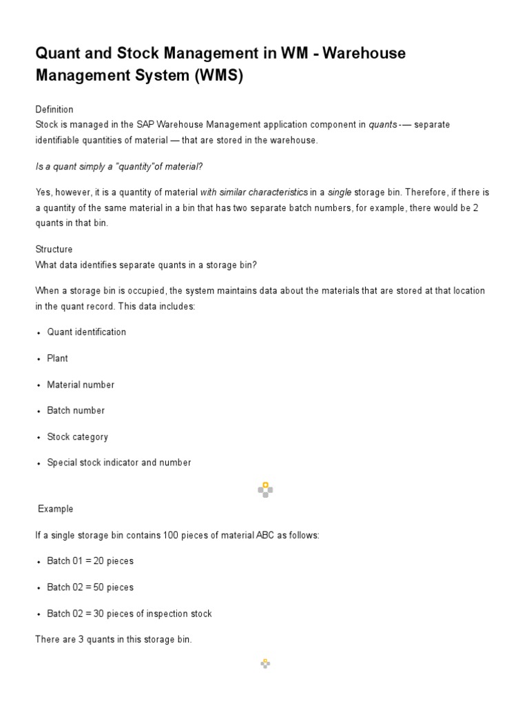 Quant and Stock Management in WM - Warehouse Management System (WMS ...