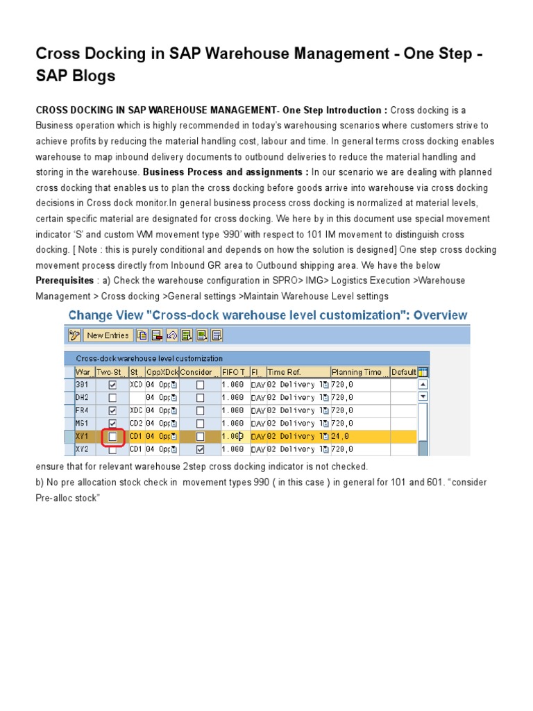 Cross Docking in SAP Warehouse Management - One Step - SAP Blogs | Warehouse | Logistics