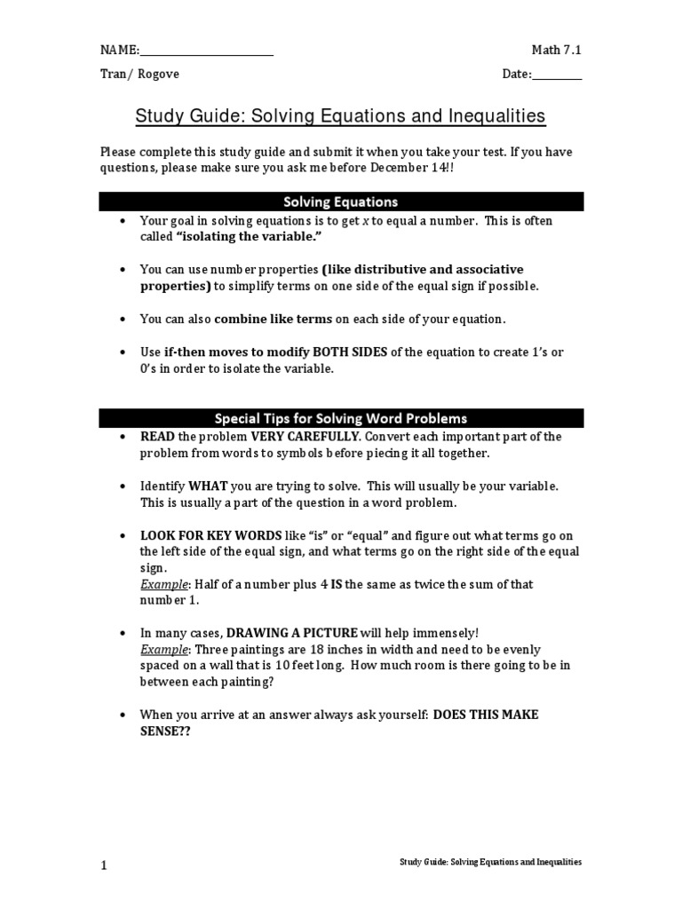 Equations and Inequalities Study Guide | PDF | Inequality (Mathematics ...