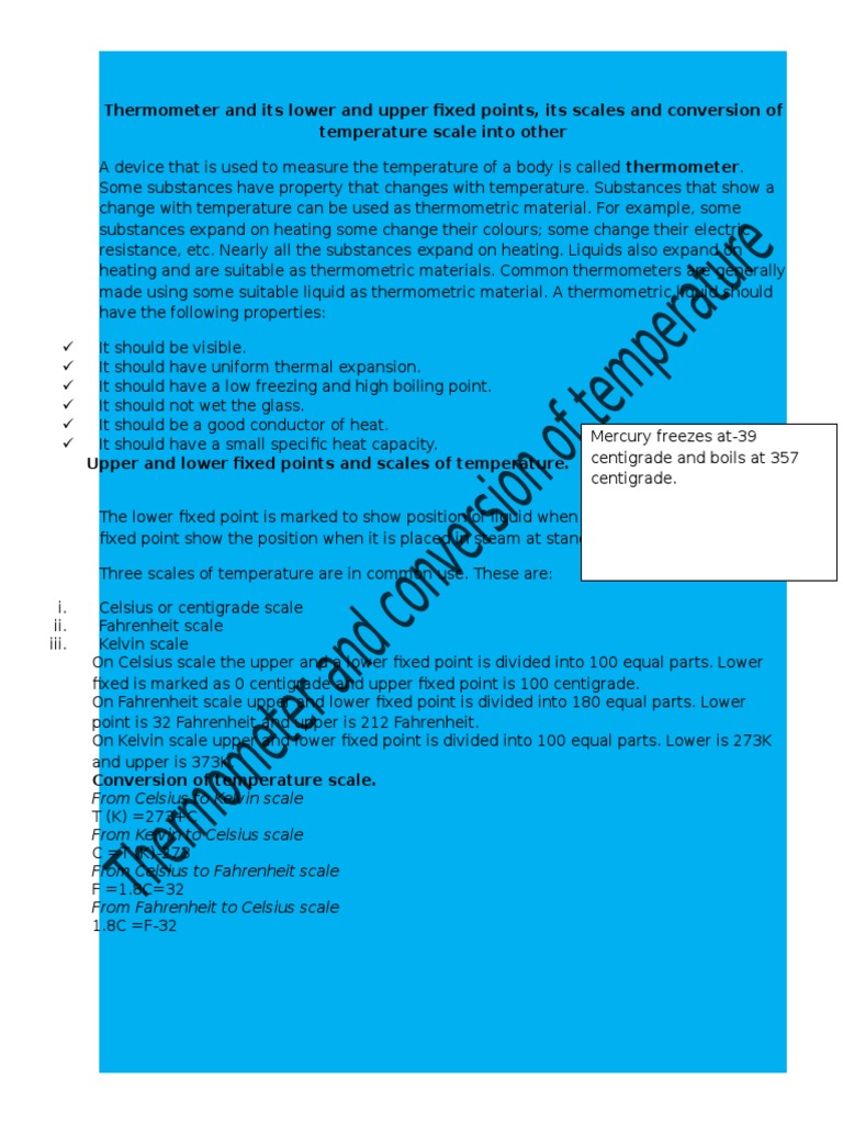 Thermometer and Its Lower and Upper Fixed Points | PDF