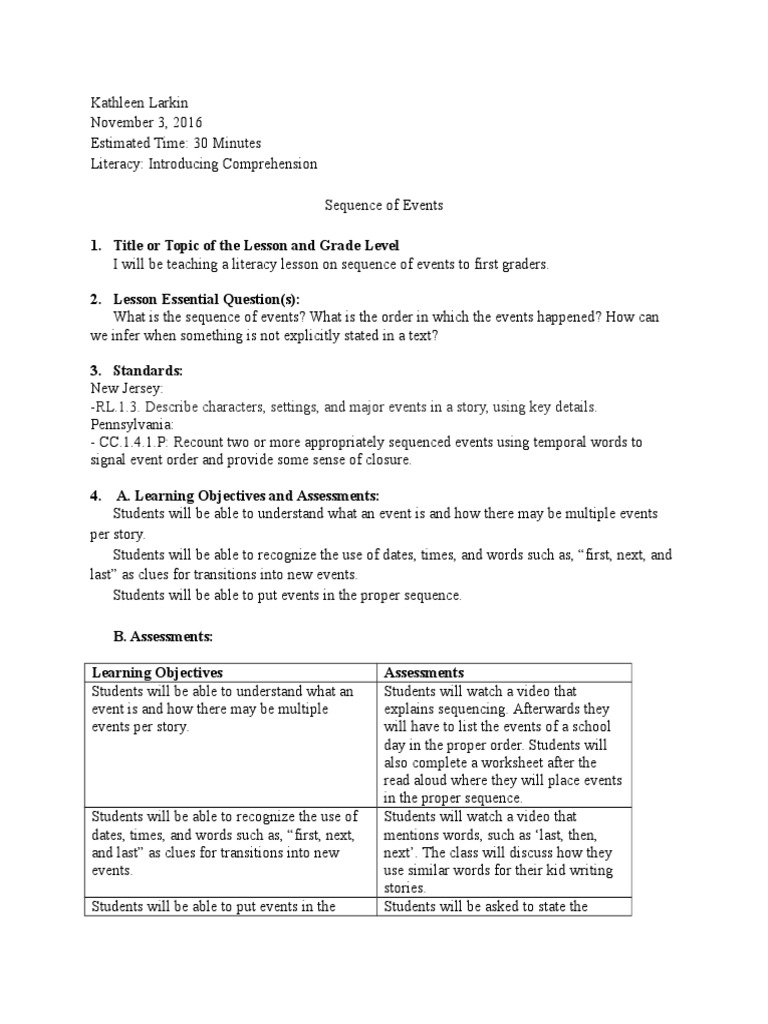 Sequencing Lesson Plan | PDF | Time | Reading Comprehension