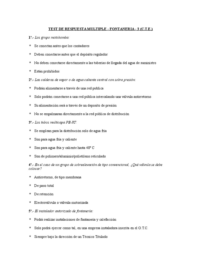 Test de Respuesta Multiple | PDF | Cobre | Caldera