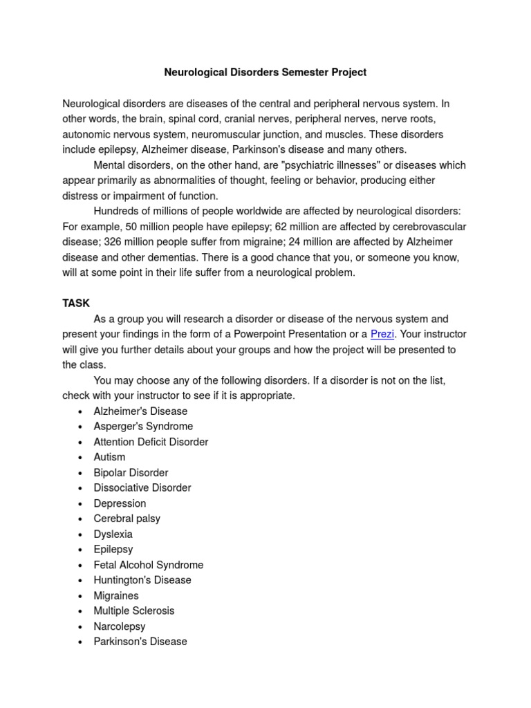 Neurological Disorders Project | PDF | Neurological Disorders | Nervous ...