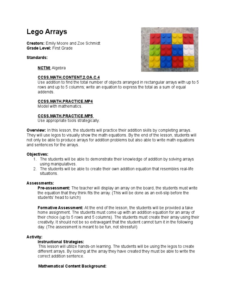 Lego Arrays | PDF | National Council Of Teachers Of Mathematics ...