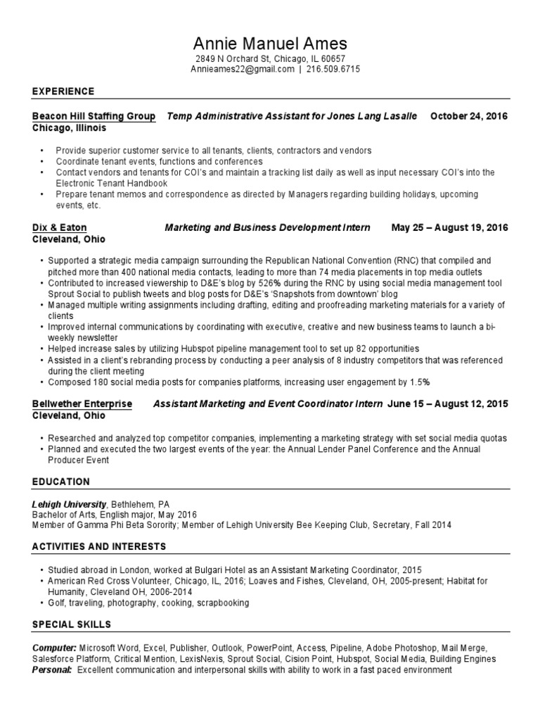 Annie Ames 2016 Resume Update | Download Free PDF | Social Media ...