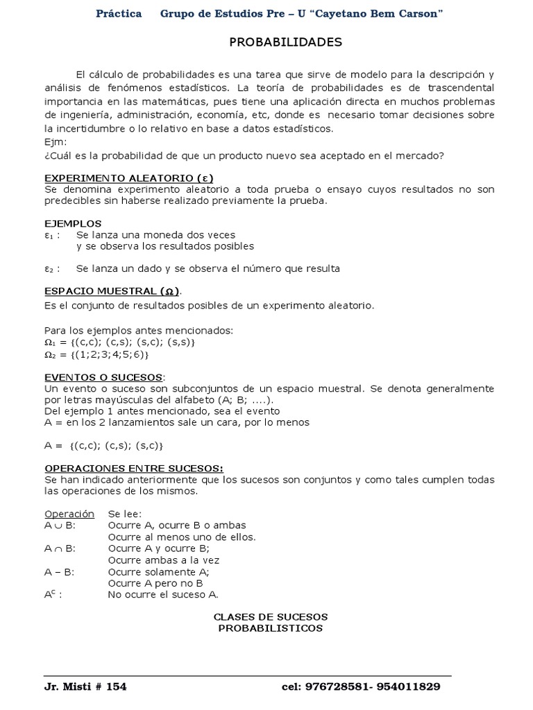 PROBABILIDADES | Descargar gratis PDF | Probabilidad | Teoría de probabilidad