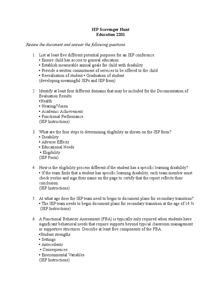 Iep Scavenger Hunt 1 PLC 2 | PDF | Individualized Education Program ...