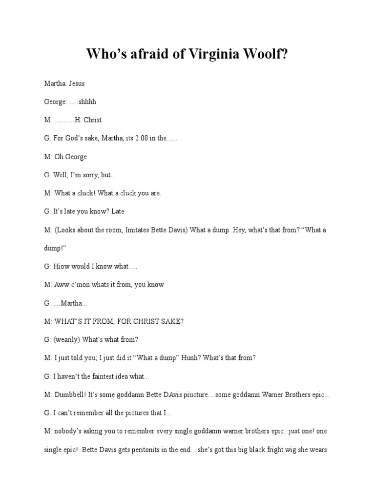 Script For Who's Afraid of Virginia Woolf PDF | PDF