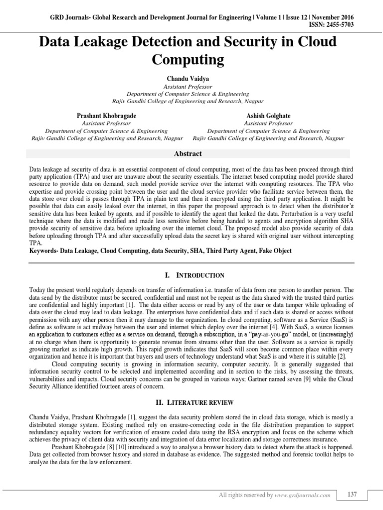 Data Leakage Detection And Security In Cloud Computing Pdf Software