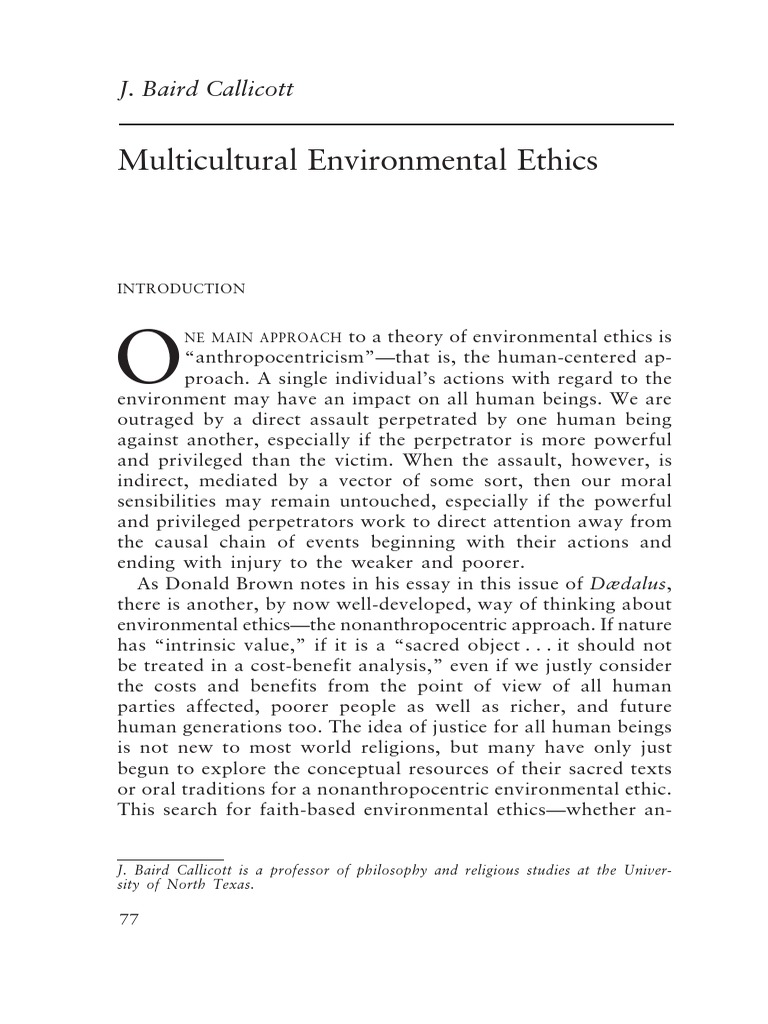 Multicultural Environmental Ethics: J. Baird Callicott | PDF