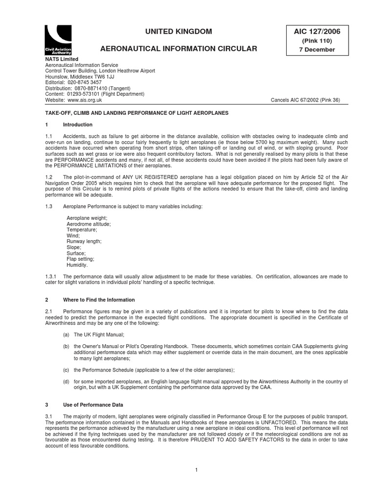 United Kingdom Aeronautical Information Circular AIC 127/2006 | PDF
