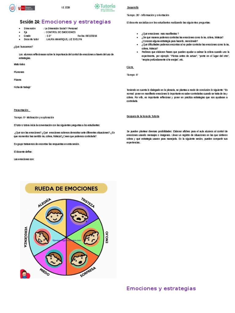 Sesion Tutoría Emociones y Estrategias | PDF