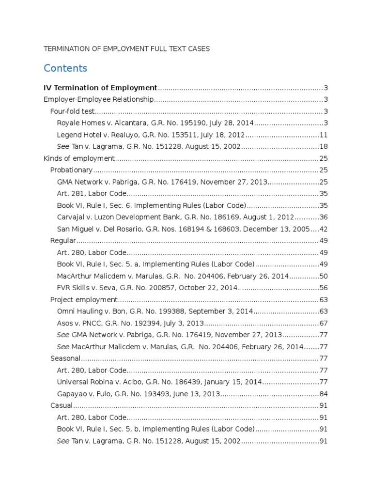 Termination Of Employment Full Text Cases Pdf Employment