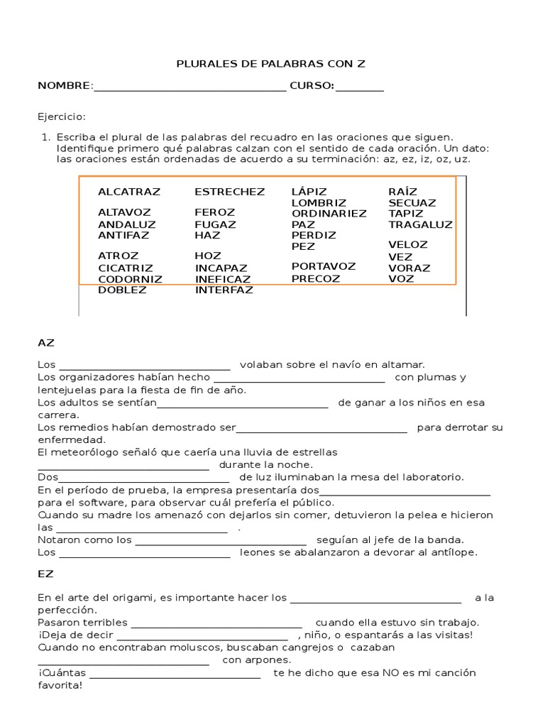 Plurales de Palabras Con Z | PDF | Naturaleza