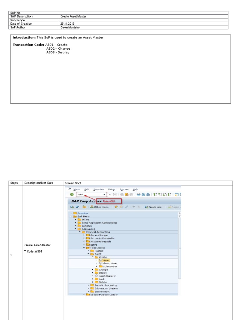 Create Asset Master - AS01 | PDF Create Asset Master - AS01 | PDF