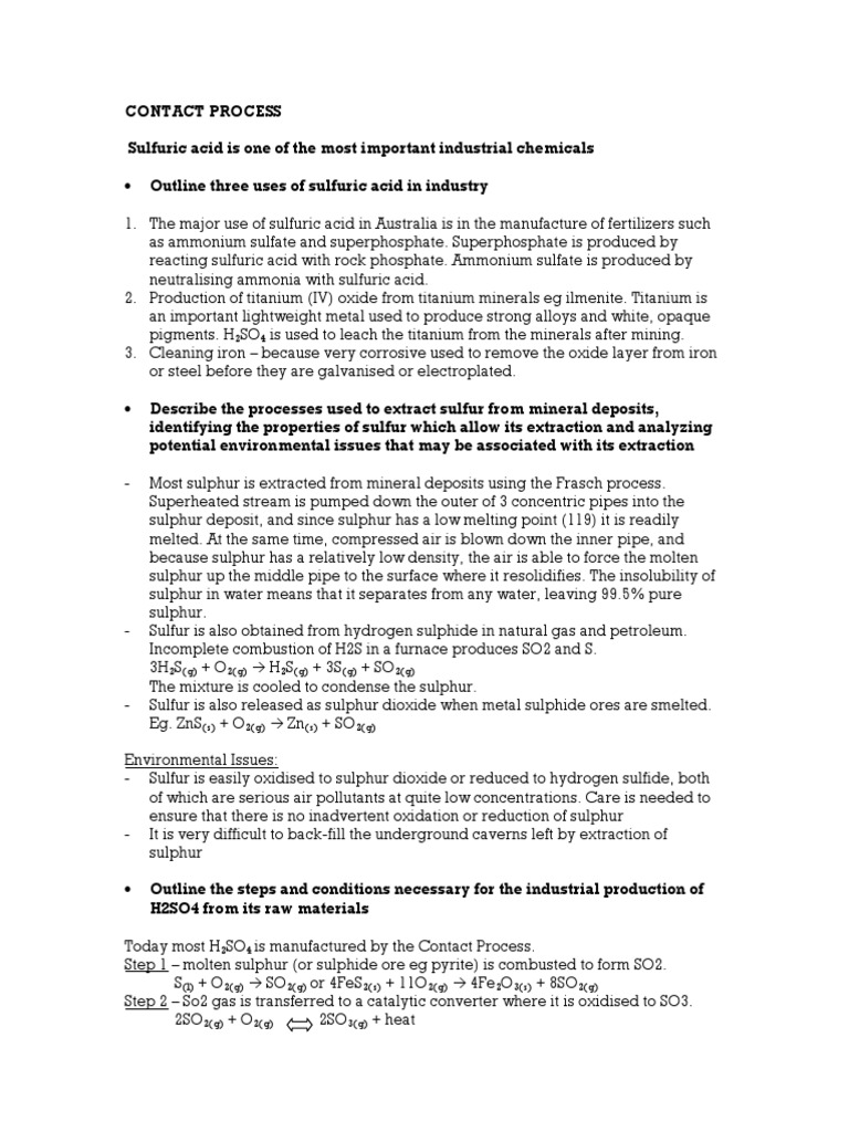 Contact Process | PDF | Sulfuric Acid | Sulfur Dioxide