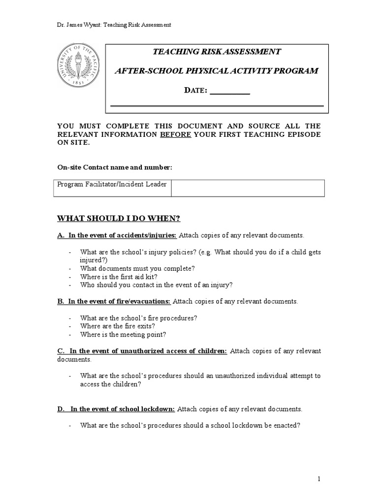 Teaching Risk Assessment After-School Physical Activity Program | PDF